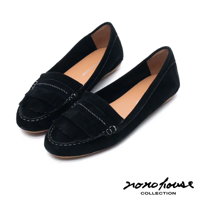 【nono house】經典流蘇牛麂皮平底莫卡辛鞋(黑) - momo購物網