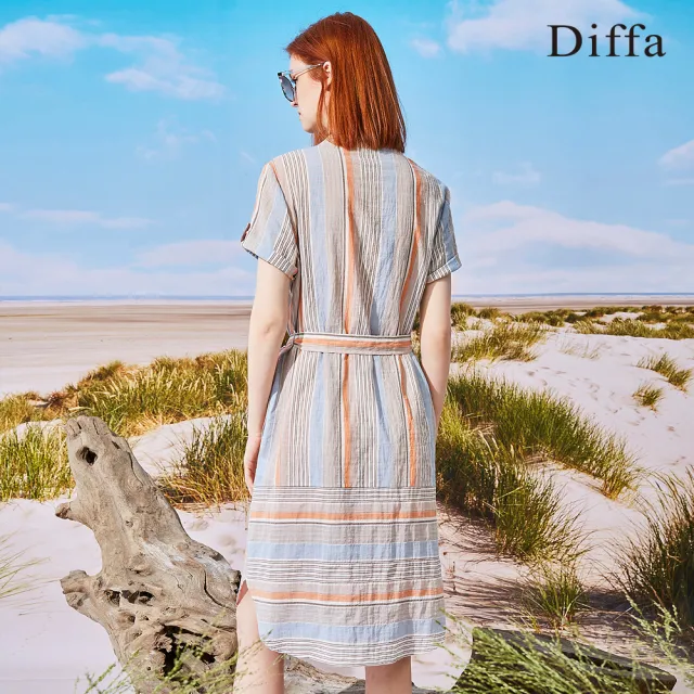【Diffa】桔藍條緹花連身洋裝-女 - momo購物網 - 好評推薦 -2023年8月