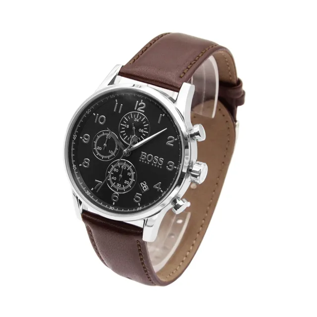 【HUGO BOSS】白鋼殼 黑面 咖啡色皮革錶帶 三眼計時腕錶 【贈旅行收納錶盒】(1513494) - momo購物網 - 好評推薦 ...