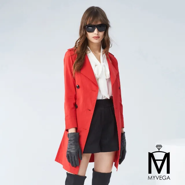 【MYVEGA 麥雪爾】MA雙排釦翻領風衣外套-紅 - momo購物網 - 好評推薦 -2024年6月