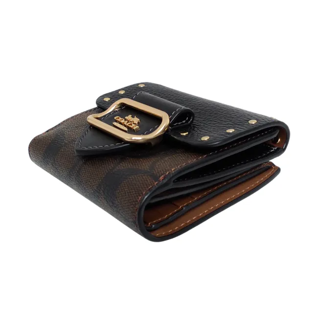 【COACH】PVC Logo鉚釘皮飾方框前釦袋短夾(深咖黑邊) - momo購物網 - 好評推薦 -2023年11月