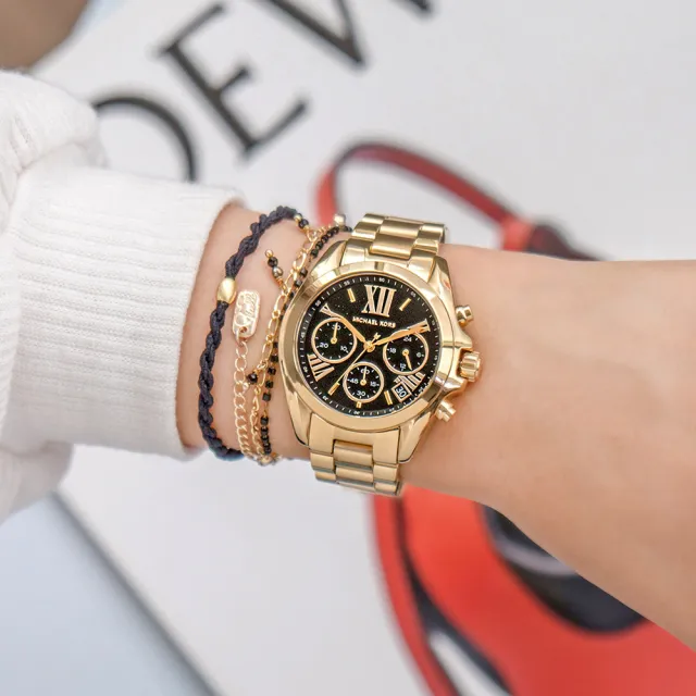 【Michael Kors】公司貨 Bradshaw 低調奢華三眼計時不鏽鋼腕錶/香檳金x黑面(MK6959) - momo購物網 - 好評 ...