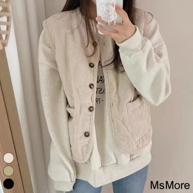 【MsMore】韓國東大門燈芯絨背心時尚系扣雙口袋中長外套#119866(黑/杏/綠) - momo購物網 - 好評推薦 -2023年11月