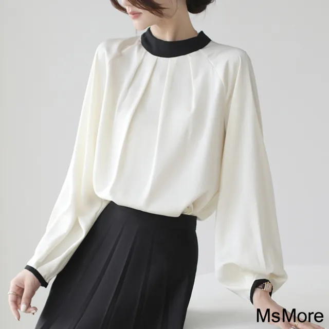 【MsMore】溫柔氣質蝴蝶結米白襯衫拼色立領背後系帶套長袖短版上衣#120164(米白) - momo購物網 - 好評推薦 -2023年11月