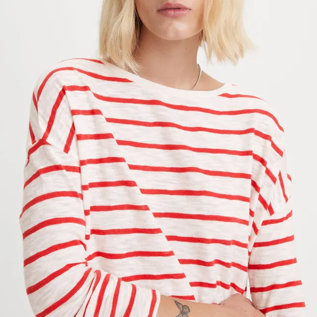【LEVIS】女款 寬領長袖T恤 / 薄針織條紋細節 / 紅 人氣新品 A7248-0002 - momo購物網 - 好評推薦 -2024年2月