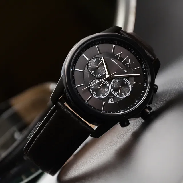 【A|X Armani Exchange】黑色系 三眼計時腕錶 深咖啡色皮革錶帶 42mm(AX1732) - momo購物網 - 好評推薦 ...