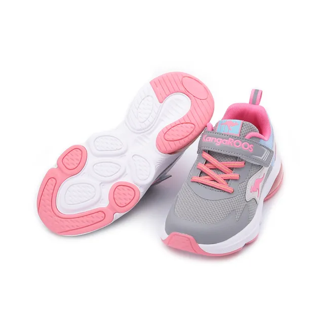 【KangaROOS】20-23cm 魔鬼氈避震氣墊運動鞋 灰粉銀 中大童鞋 KK41318 - momo購物網 - 好評推薦 -2024年4月