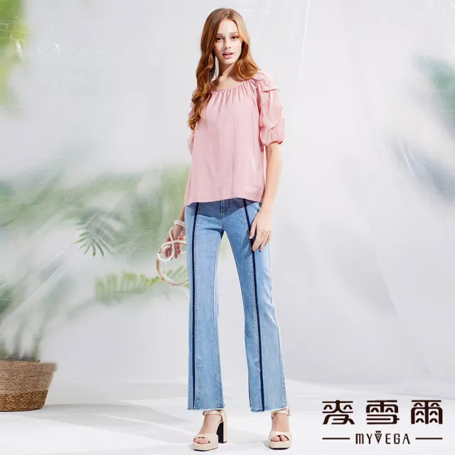【MYVEGA 麥雪爾】直線燙鑽開岔小喇叭牛仔長褲-藍(2024春夏新品) - momo購物網 - 好評推薦 -2024年4月