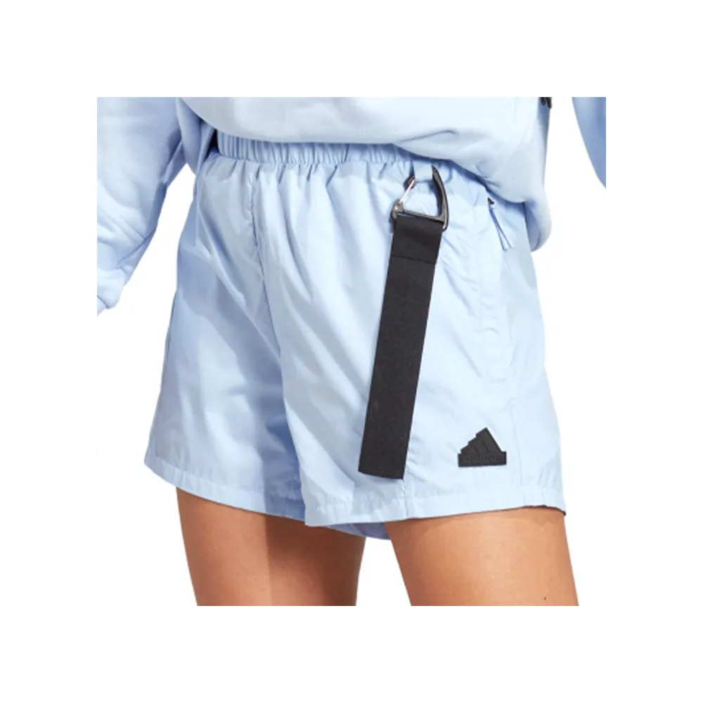 【adidas 愛迪達】W C ESC Short 女款 寶寶藍色 運動 休閒 高腰 舒適 拉鍊口袋 戶外風 短褲 IC0260 - momo ...
