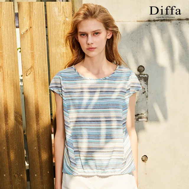 【Diffa】藍條織紋連袖上衣-女 - momo購物網 - 好評推薦 -2024年5月