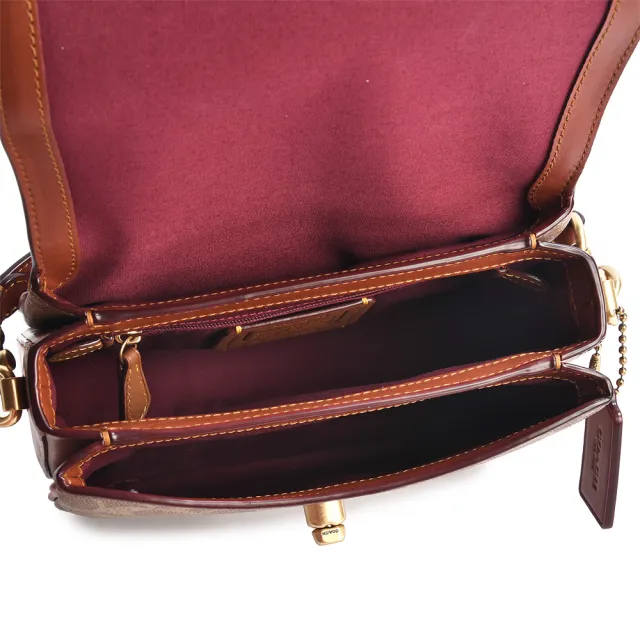 【COACH】CASSIE 19 經典滿版C LOGO PVC拼接皮革翻蓋式肩背/斜背兩用包(-咖啡色) - momo購物網 - 好評推薦 ...