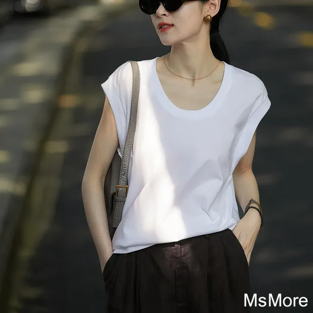【MsMore】遮肉顯瘦U領無袖棉T恤腋下防走光設計中長背心上衣#122564(白/黑/灰) - momo購物網 - 好評推薦