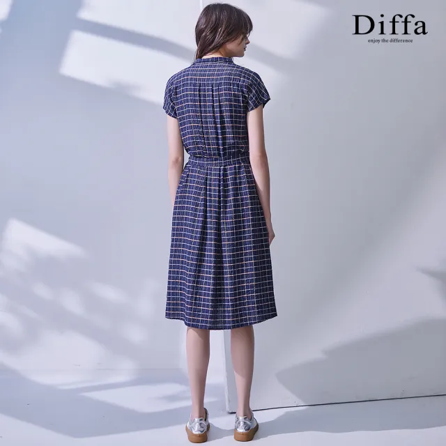 【Diffa】藍格連袖設計開襟綁帶洋裝-女 - momo購物網 - 好評推薦 -2025年2月
