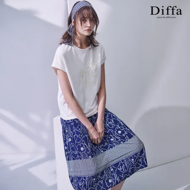 【Diffa】藍白花鬆緊腰設計長寬裙-女 - momo購物網 - 好評推薦 -2025年7月