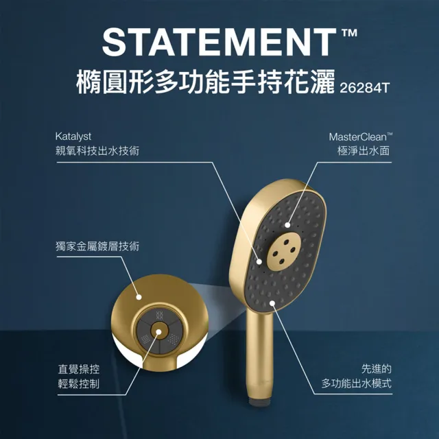 【KOHLER】Statement 多功能橢圓手持花灑(羅曼銀) 26284T-BN - momo購物網 - 好評推薦 -2026年6月